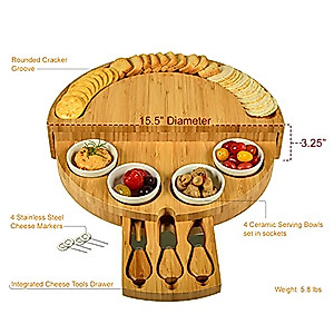 Picnic at Ascot Deluxe Bamboo Cheese / Charcuterie Board with Accessories & Cheese Markers - Innovative Patented Design - Quality Assured in The USA