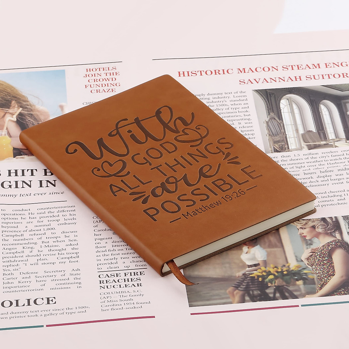 LBWCER Christian Gifts Faith Can Move Mountains Leather Notebook for Friends Son Daughter Religious Birthday Christmas for Dad Mom (with god)