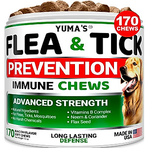 Flea and Tick Prevention for Dogs Chewables - 170 Chews - Natural Dog Flea and Tick Treatment Chewable - Flea and Tick Chews for Dogs - Soft Oral Flea Pills for Dogs - All Breeds & Ages - Bacon Flavor