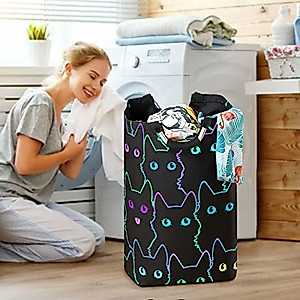 Kigai Colorful Black Cat Laundry Hamper Large Waterproof Foldable with Handle Laundry Basket for Bathroom Closet Storage Laundry Organizer