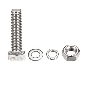uxcell M10 x 45mm Hex Head Screws Bolts, Nuts, Flat & Lock Washers Kits, 304 Stainless Steel Fully Thread Hexagon Bolts 6 Sets