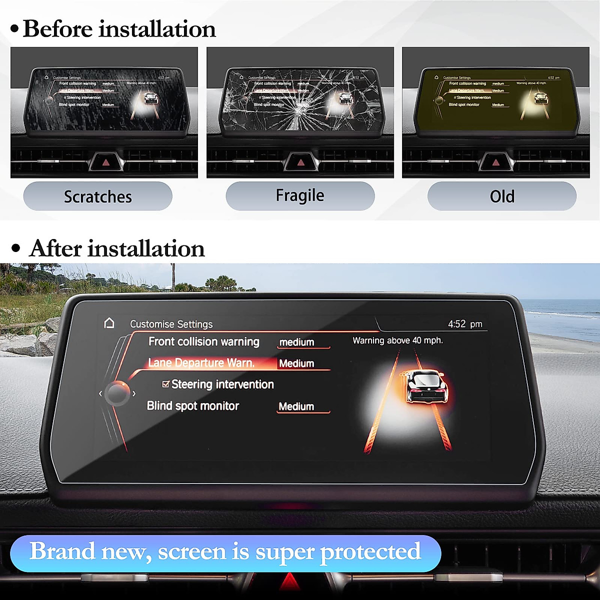 SKTU Screen Protector Foils for 2020-2024 2025 Toyota GR Supra A90 8.8In Navigation GR Supra Accessories Tempered Glass Scratch Resistance HD Clear