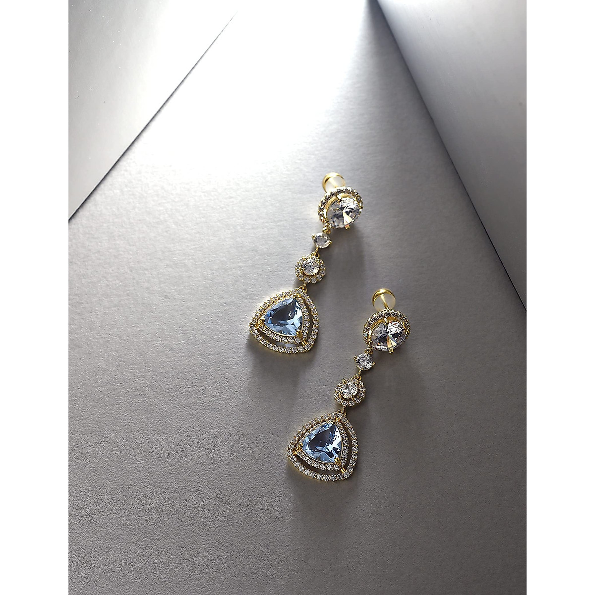 KZZENKI Sky Blue Created Aquamarine Earrings Gold Dangle Earrings for Women, Drop Chandelier Earrings Jewelry Trendy