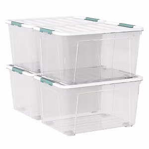 Nicesh 80 L Large Plastic Storage Bins with Latch Lids, 4-Pack Clear Plastic Storage Box with Wheels