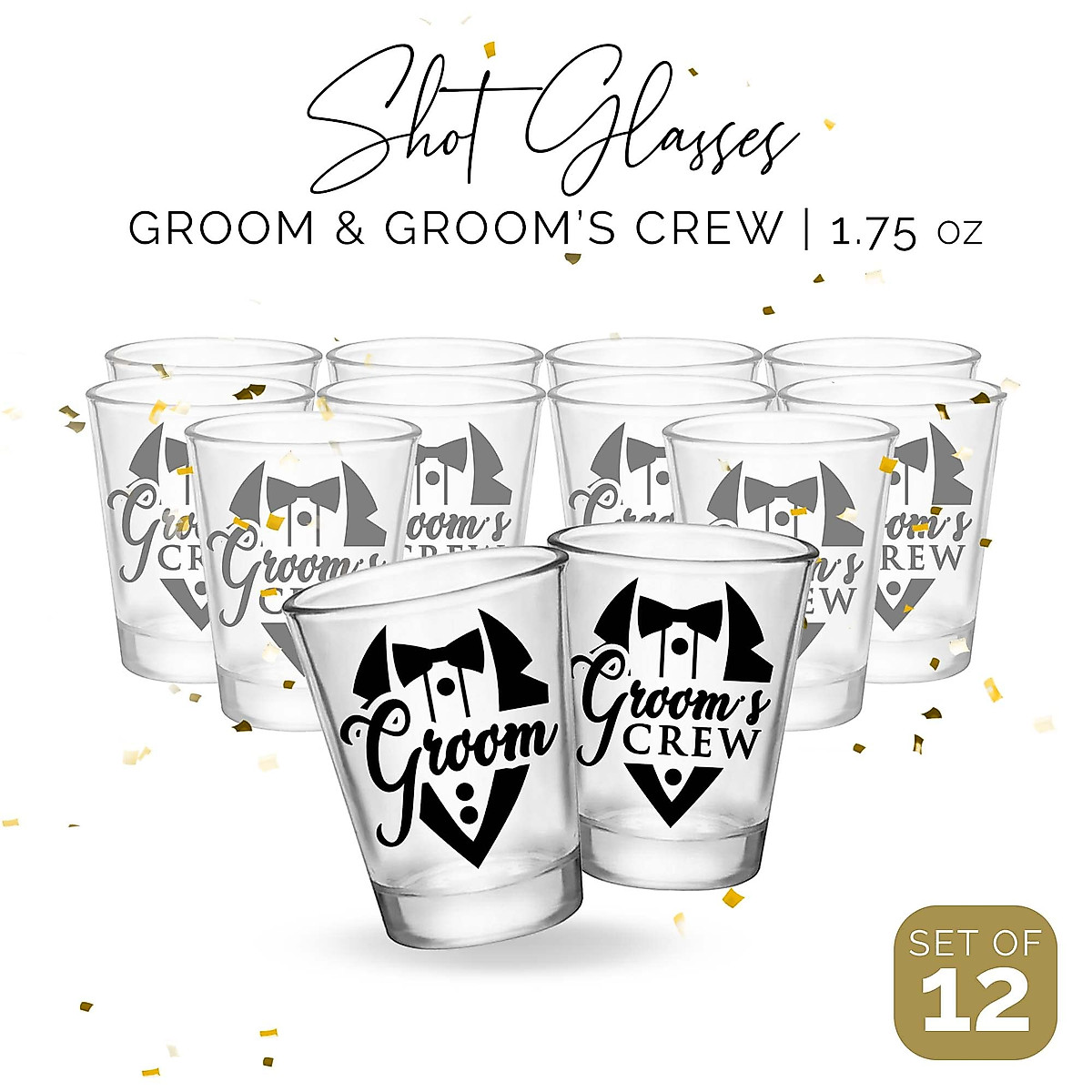 Groom and Groom's Crew Bachelor Party Shot Glass Set, 1 Groom and 11 Groomsman Shot Glasses Bachelor Party Decorations and Groomsmen Gifts, Team Groom Proposal, Bachelor Party Favors For Men -1.75oz