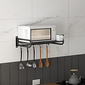 lanliebao 22 Inch Stainless Steel Wall Shelf Metal Shelving Heavy Duty Commercial or Household Grade Wall Mount Microwave Oven Shelf with Fixing Kit(Width 22 in Black)