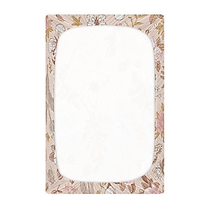 Fitted Crib Sheet for Boys Girls, Vintage Flowers Jersey Knit Baby Sheet for Standard Crib and Toddler Bed Mattresses, Cozy Soft Breathable, 28 x 52 in