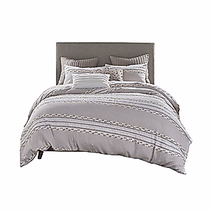 INK+IVY 100% Cotton Comforter Set Trendy Stripe Textured Design, Modern Down Alternative, All Season Cozy Bedding with Matching Shams, King/Cal King, Taupe Jacquard Stripes