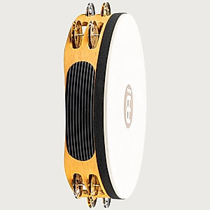 Meinl Percussion TAH2M-SNT Traditional 10-Inch Wood Tambourine with Goat Skin Head and Dual Alloy Jingles, 2 Row