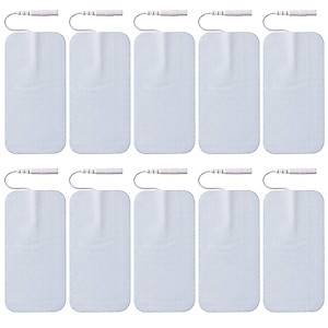LiteTour 10 Pieces Large Electrode Pads - Premium Reusable TENS Unit Pads with Standard 2mm PIN Connector - 2x4 Inches Self-Adhesive for Pain Relief and Muscle Stimulation