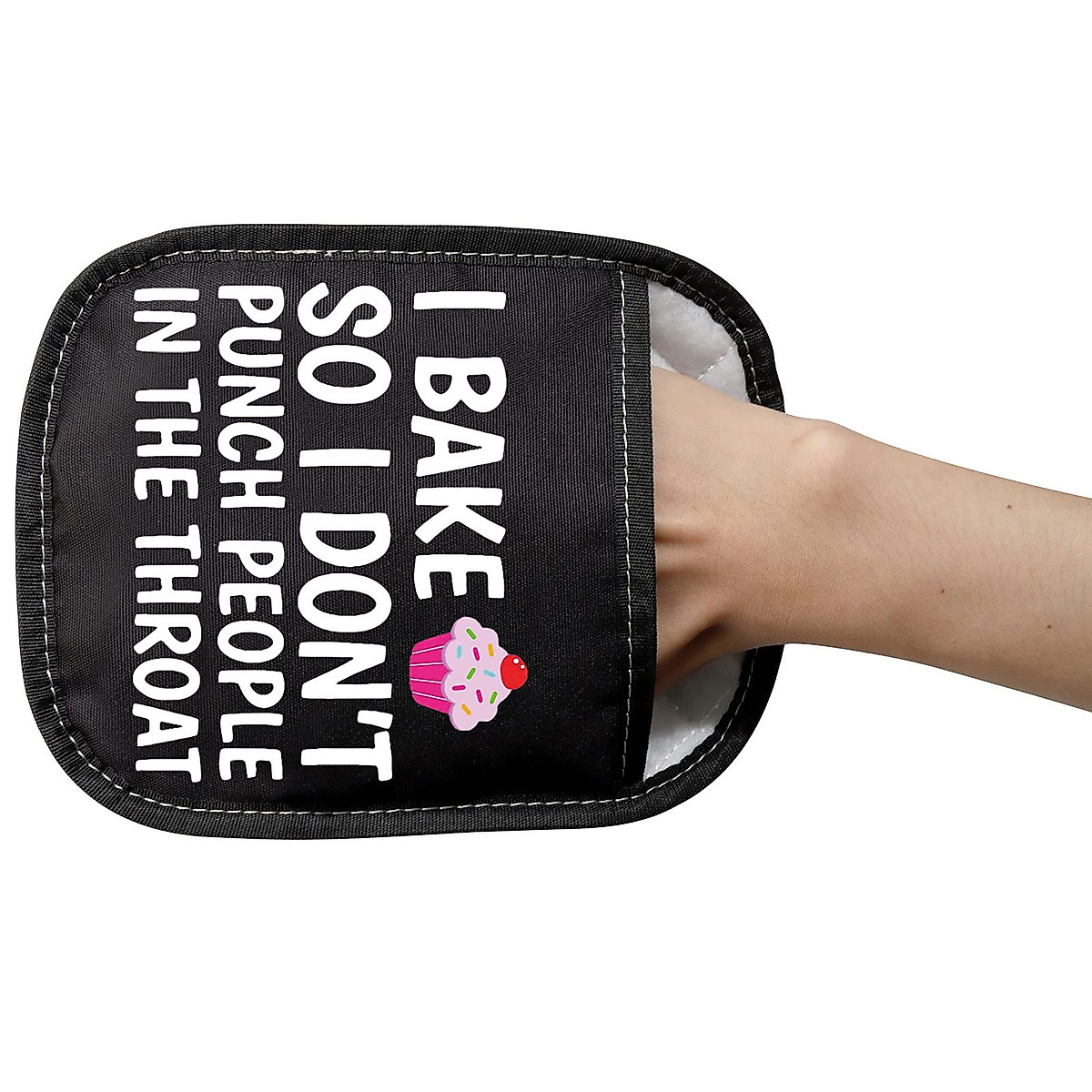 LEVLO Funny Baker Gifts I Bake So I Don't Punch People in The Throat Oven Mitt Cupcake School Graduation Gift (I Bake So I Don't Punch People in The Throat)