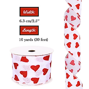 Gift Ribbon, Curling Ribbon Wired for Gift Wrapping, 2.5" 10 Yards Heart Pattern, Gift Wrap Ribbon for Bows Bridal Wedding Anniversary Ceremony Decorations