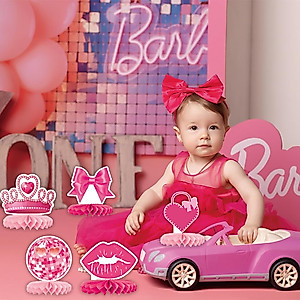 Hot Pink Girls Birthday Decorations, Pink Princess Honeycomb Centerpieces for Girls Women Birthday Party, Disco Let's Go Party Bachelorette Wedding Bridal Shower Anniversary Party Supplies