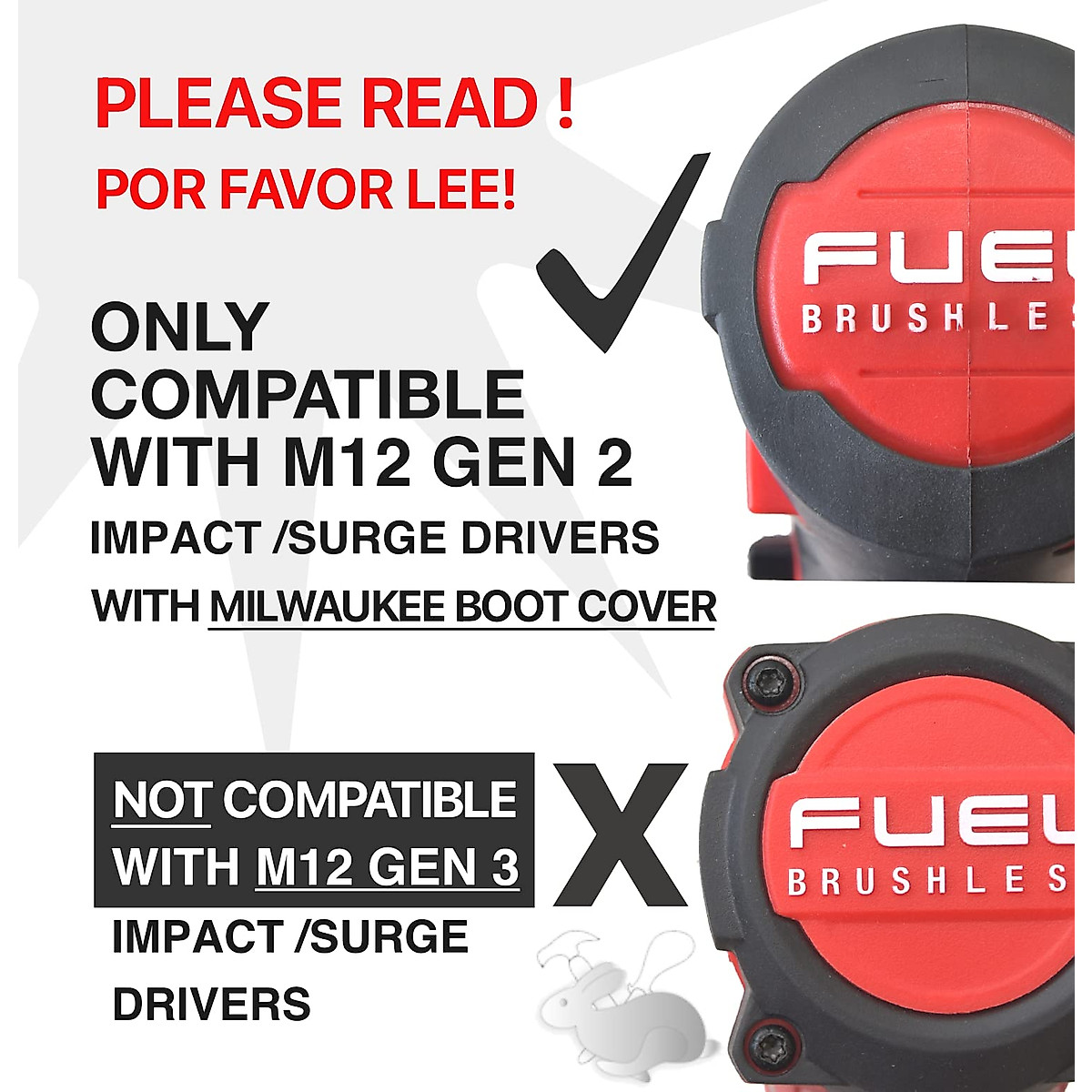 DIY Rabbit M12 Bit Holder for Milwaukee M12 Impact Surge driver Gen 2 with protective BOOT (RH), Magnetic 1/4 hex Drill Bits Organizer for M12 Fuel 2553,2551, Milwaukee Packout Tool Holder Accessories