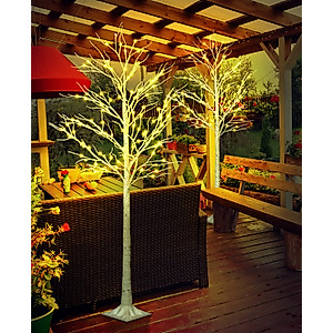 CUJGT Lighted Tree, 6 Ft 128 Led Birch Tree with Fairy Lights for Decoration Inside Outside, Birch Tree with Led Lights for Christmas Halloween Holiday Wedding Home Room Decor