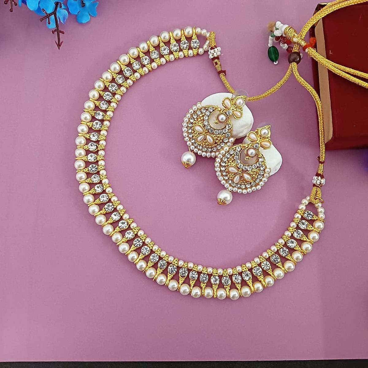 Efulgenz Pearl Indian Choker Indian Pearl Necklace Indian Faux Pearl Necklace Jewelry Set Cz Cubic Zirconia Beaded Choker Necklace Earrings Jewelry Set