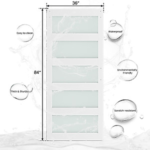 SmartStandard 36 x 84 in Glass Barn Door with 6.6FT Sliding Hardware Kit & Handle, Pre-Drilled Ready to Assemble, Waterproof PVC Coating, White, 5-Panel Glass