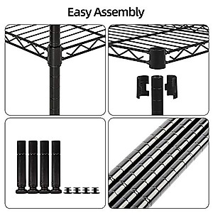 5 Tier Heavy Duty Height Adjustable Storage Rack Wire, Black Commercial Grade Steel Layer Shelving Unit Organizers, Large Metal Storage Shelves for Kitchen Garage Closet Pantry Laundry Bathroom