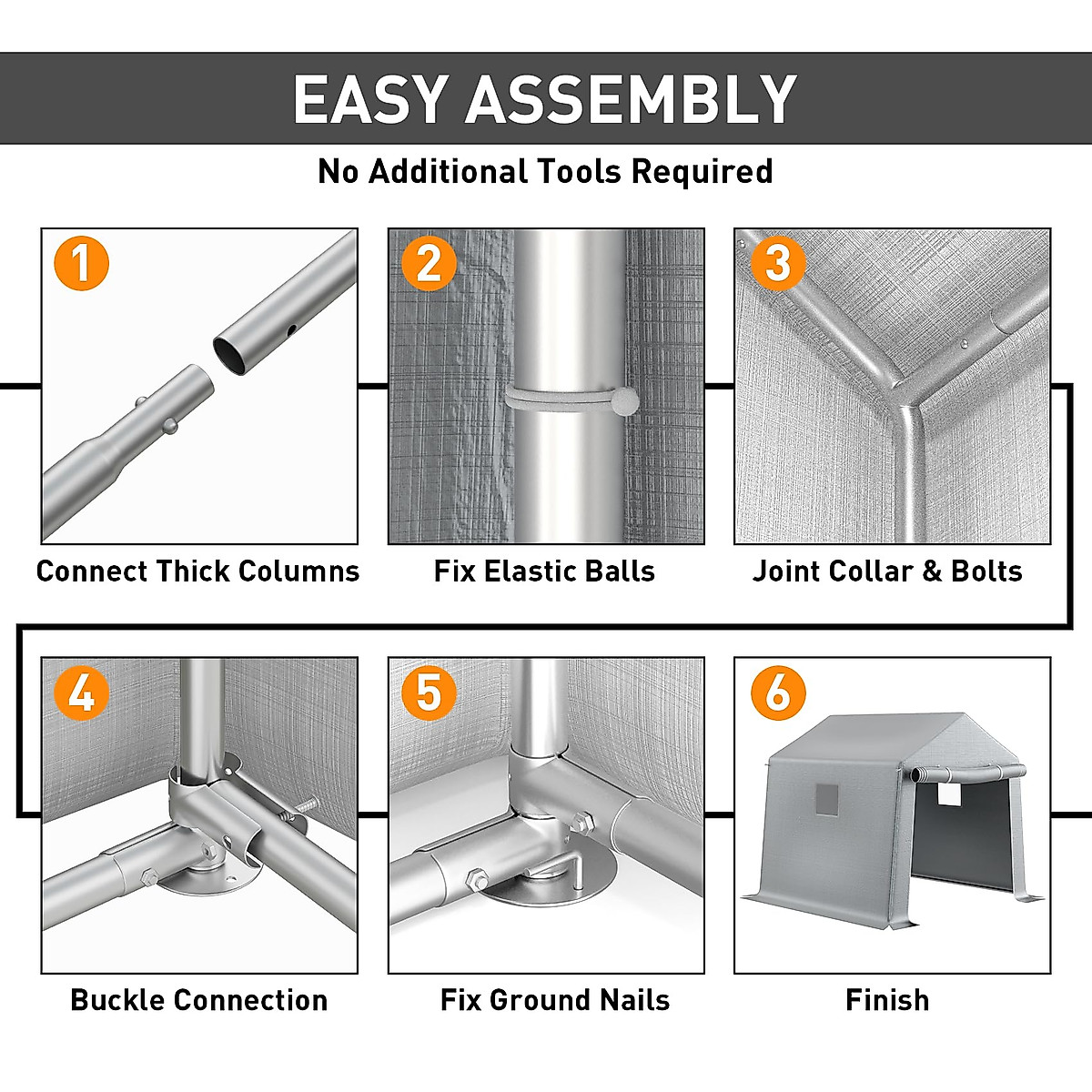 MESTYL 10x10 FT Heavy Duty Carport Outdoor Storage Shed with Roll-up Zipper Door and Ventilated Windows,Waterproof and UV Resistant Portable Garage,Motorcycle ATV Bike Tent Shelter Garden Tools,Gray