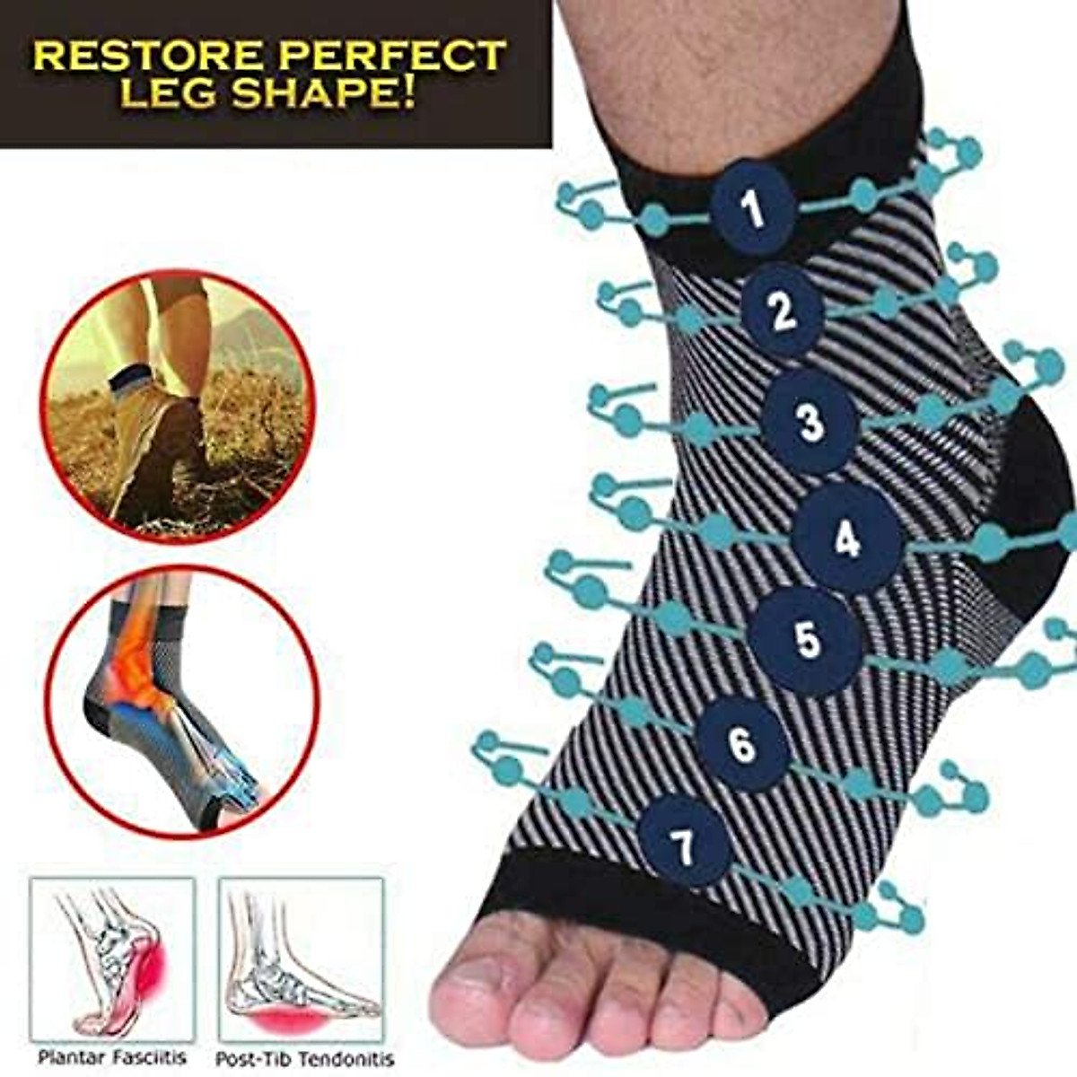 VEIRGAMO 6 Pairs Dr Sock Soothers Socks Anti Fatigue Compression Foot Sleeve Support Brace Sock For Men & Women, Foot Compression Sleeve For Pain (L/XL)