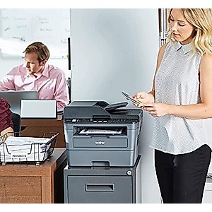 Brother MFC L26 Series All-in-One Laser Printer, Print, Copy, Scan, Fax - 26 ppm, 2400 x 600 dpi, 250 Sheets, Wireless, Mobile Printing, Auto 2-Sided Printing, with MTC Printer Cable