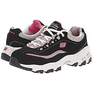 Skechers womens D'lites - Life Saver Memory Foam Lace-up Sneaker,Black/Pink,8 M US