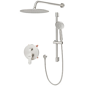 Gabrylly Shower System Brushed Nickel, Slide Bar Shower Faucet Set with High Pressure 10" Rain Shower head and 5-Setting Handheld Shower Combo Set, Shower Valve with Trim and Diverter