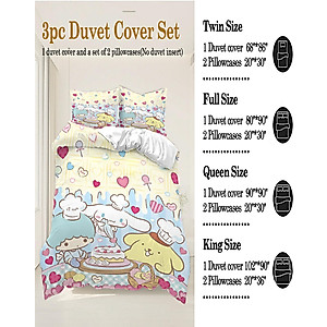 EIANLAI 3 Piece Anime Bedding Set 3D Printed Cartoon Soft Duvet Cover Set for Bedroom (1 Duvet Cover & 2 Pillowcases)-Full