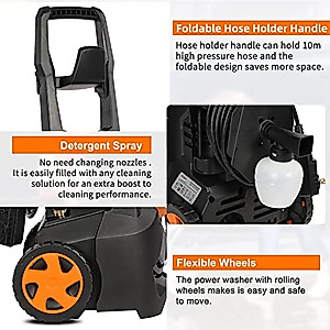 Max. 3000PSI 1.8GPM Electric Pressure Washer Power Washer, High Pressure Washer with Spray Gun 4 Nozzle Adapter and Soap Nozzle for Cleaning Garden Car Patio Fence Yard Driveways