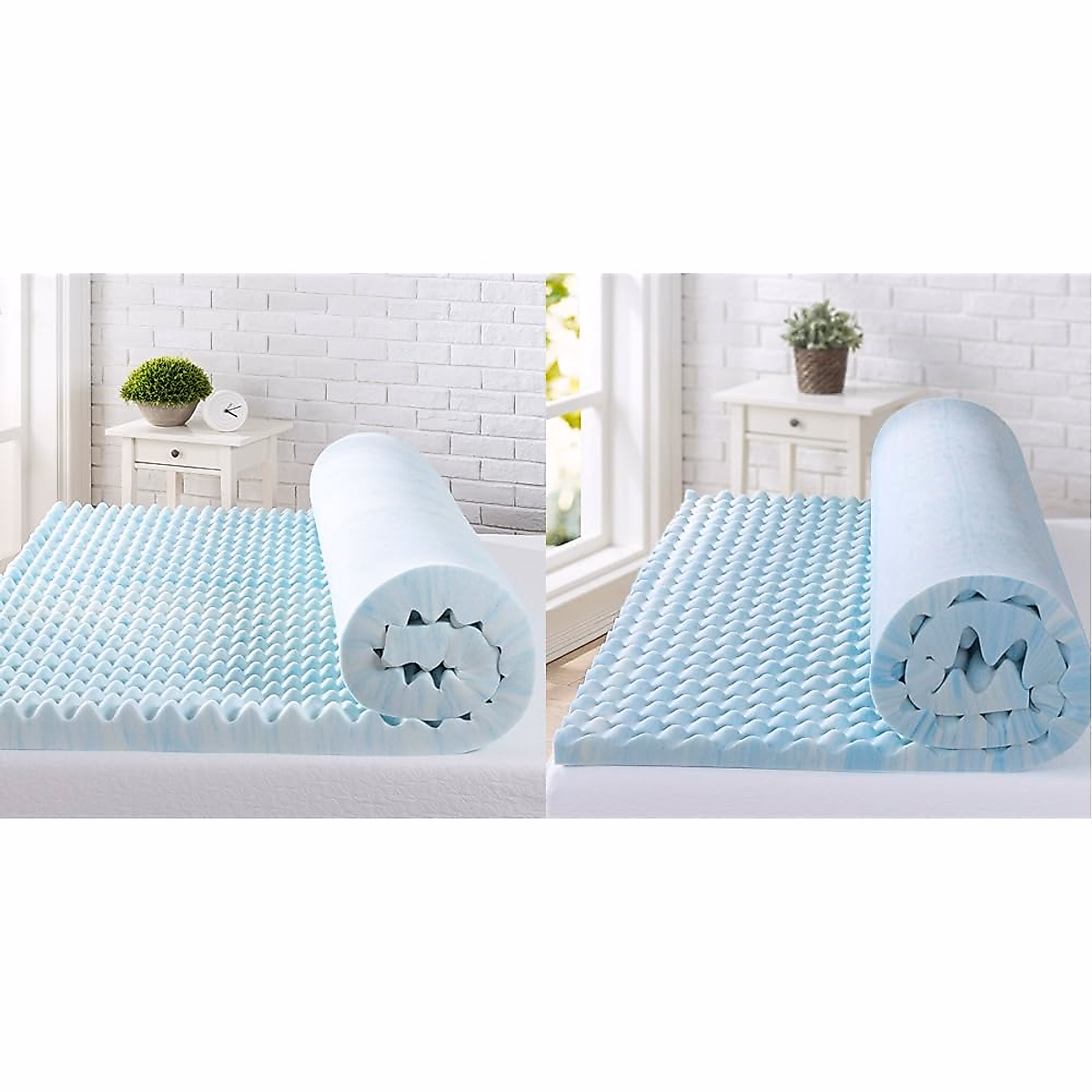 ZINUS 1.5/2/3/4-inch Swirl Gel Cooling Memory Foam Mattress Topper, Cooling Airflow Design & 1.5/2/3/4-inch Swirl Gel Cooling Memory Foam Mattress Topper, Cooling Airflow Design