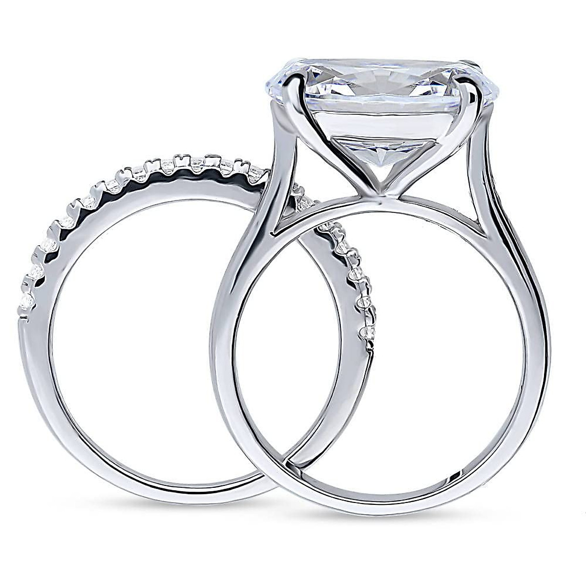 BERRICLE Sterling Silver East-West Wedding Engagement Rings Cubic Zirconia CZ Solitaire Ring Set for Women, Rhodium Plated Size 7