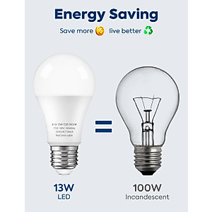 Nouscan LED Light Bulbs 100 Watt Equivalent, Daylight White 5000K, 13W LED Bulb A19, 1500 Lumens, Standard E26 Base, Energy Saving, Energy Saving Lightbulbs, Non-dimmable, 12 Pack