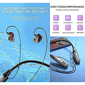OYEALEX Neckband Bluetooth Headphone, Wireless Earbuds in-Ear Noise Cancelling HiFi Stereo Clear Headsets, LED Screen Display, Waterproof, Built-in Microphone for Phone Call Music(Grey)