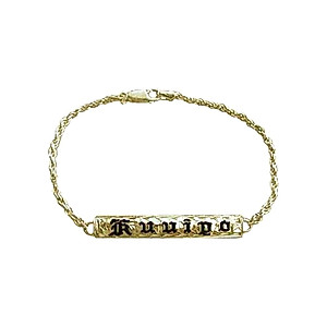 Zero Gravity Hawaii Hawaiian Jewelry 14k Gold Custom ID Bracelet with Your Name (7, 6mm Width and Raised Black Letters)