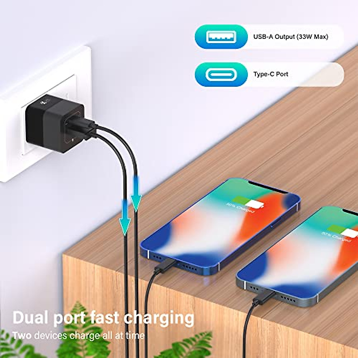 IXTECH USB C Charger, 33W 2 Ports USB Wall GaN Fast Charger Block, Fast Charging Block, Usbc Plug Power Supply, Portable USB C Block Fast Charging Plug, All Phones and Tablets Compatible with 33W