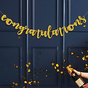 Halawawa Gold Glitter Congratulations Banner, Congrats Graduation/Wedding/Anniversary/Bridal Shower/Engagement/Retirement Party Decorations, Ceremony Party Supplies