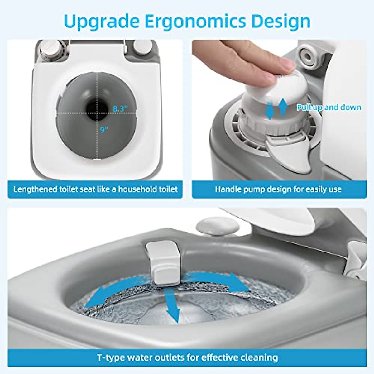 YITAHOME Portable Toilet Camping Porta Potty with Carry Bag and Hand Sprayer, 5.28 Gallon Leak-Proof Indoor Outdoor Toilet with Level Indicator, Handle Pump, for RV Travel, Boat and Trips