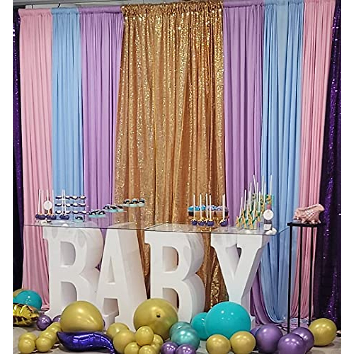Poise3EHome Gold Sequin Backdrop Curtains, 2 Panels Gold Sequin Backdrop, 2FTx8FT Sequin Curtains for Party Wedding Sequence Backdrop