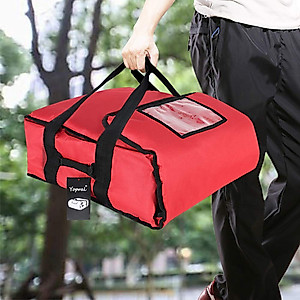 YOPRAL Pizza Delivery Bag Waterproof Easy Clean Aluminum Foil Insulated Food Warmer Bags Carry Pizza Warmer Hold 2-16" or 18" Pizza Boxes (Red, 20"X 19"X 5")