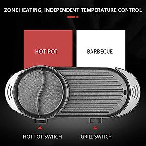 Electric Hot Pot Grill 2 in 1 BBQ Pan Grill Hot Pot 5 Speed Fire Adjustment Smokeless for Indoor 110V Black