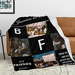 Custom Blanket with Text Photos, Customized Personalized Picture Blankets Best Friend Bestie Sister BFF Halloween Christmas New Year Birthday Gifts