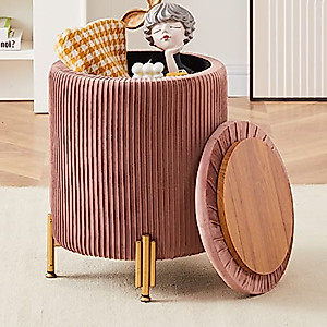 Mxfurhawa Round Ottoman Foot Stool with Storage and Metal Legs for Living Room Bedroom, Velvet Upholstered Footrest Stool Support 300lbs Modern Padded Seat Ottoman Coffee Table (Dusty Rose)