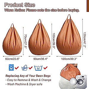 BJYX Bean Bag Sofa Cover Without Filler, PU Leather Home Leisure Single Couch Living Room Bedroom Beanbag Chair Lazy Lounger Cover, 60X70CM