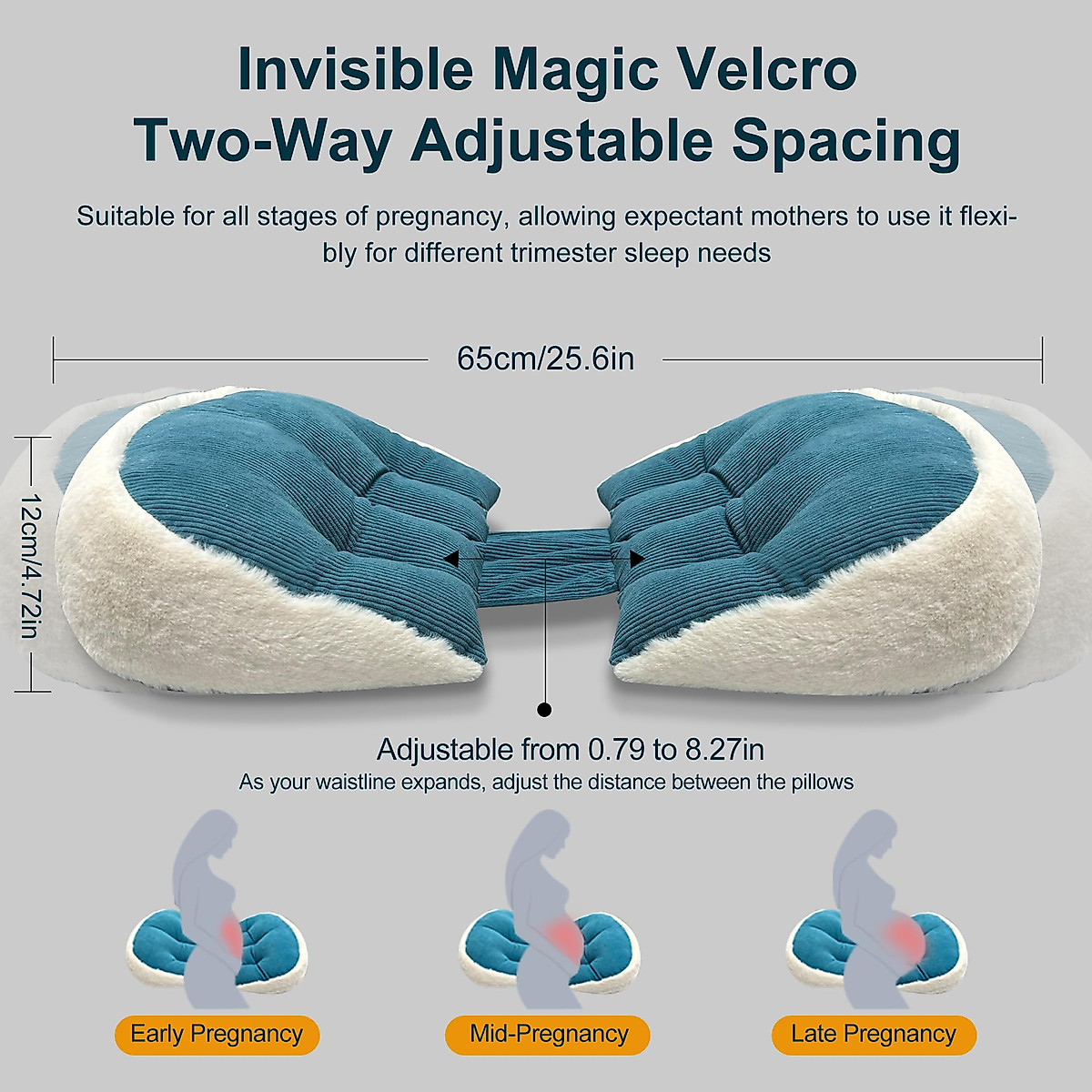 pobopobo Pregnancy Pillows for Sleeping, Faux Fur Luxury Maternity Pillow Support for Pregnant Women, Pregnancy Must Haves, Side Sleeper Pillows for Adults (Grey)