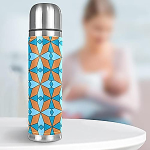 Stainless Steel Leather Vacuum Insulated Mug Geometry Thermos Water Bottle for Hot and Cold Drinks Kids Adults 16 Oz