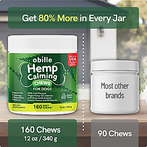 Obille Hemp Calming for Dogs 160 Chews 12oz – Calming Chews for Dogs Anxiety Relief, Everyday Stress Relaxation – with Hemp Oil, Flax Seed Meal, Melatonin, Valerian and Chamomile Extract