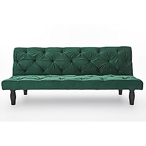 ERYE Green 3-in-1 Upholstered Futon Loveseat Convertible Sleeper Bed,2-Seaters Sofa & Couch Soft Cushions Love Seat Daybed for Small Space Living Room Napping Velvet Armless NO Pillows