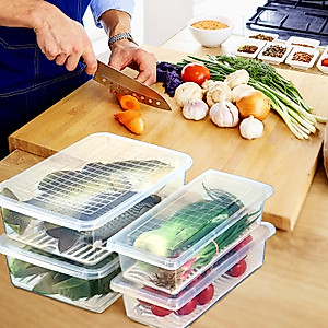 Meanplan Food Storage Containers for Fridge Plastic refrigerator Organizers with Removable Drain Plate and Lid Stackable Produce Containers to Keep Fruits, Vegetables, Meat (12 Packs)