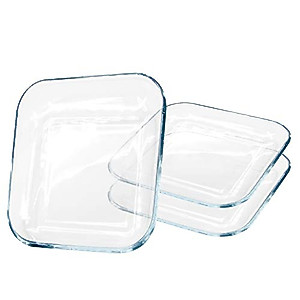 FOYO Toast Plates, Clear Square Tempered Glass Salad Dessert Plates 7 Inch, Set of 3