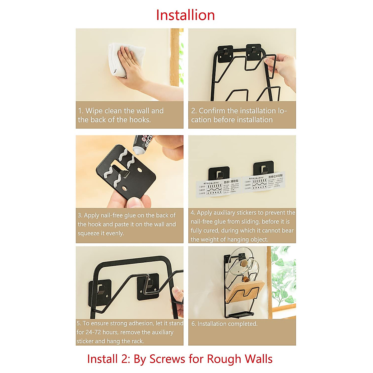 Poeland 3 Section Wall Mounted Pot Lid Holder, Door Mounted Pot Cover Rack, Pot Lids Storage Organizer for Kitchen Cabinet